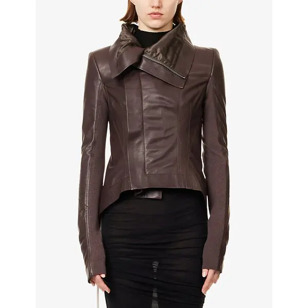 Rick Owens Naska Funnel-neck Leather Biker Jacket
