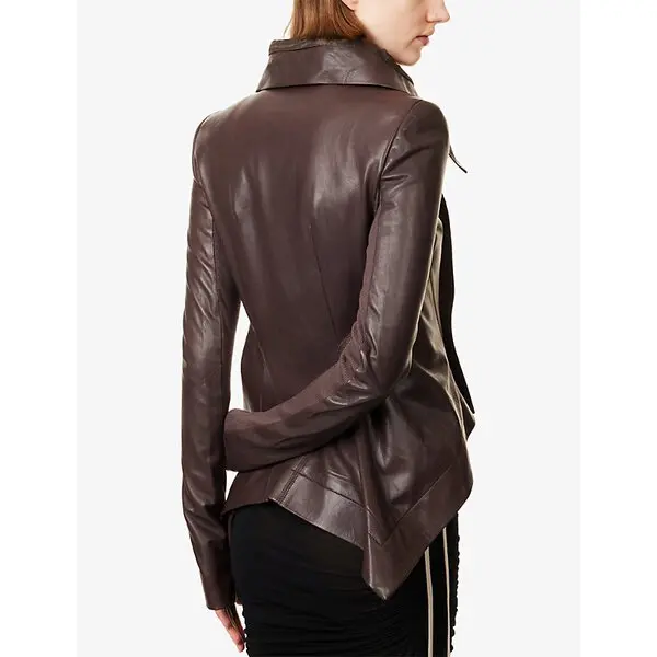 Rick Owens Naska Funnel-neck Leather Biker Jacket