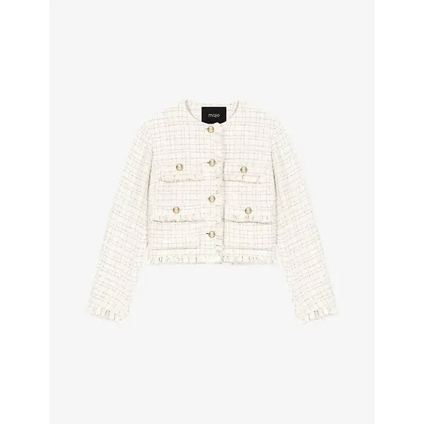 Maje Frayed-trim Cropped Tweed Jacket