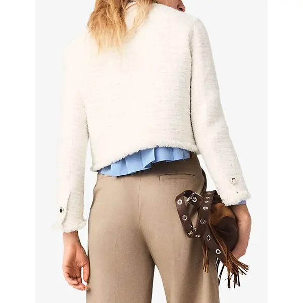 Maje Frayed-trim Cropped Tweed Jacket