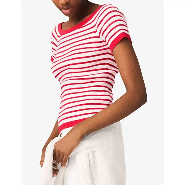 Maje Striped Boat-neck Cotton-blend Top