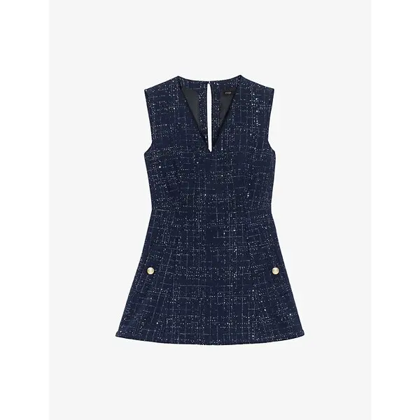 Maje Sequin-embellished Layered-effect Tweed Playsuit - Navy