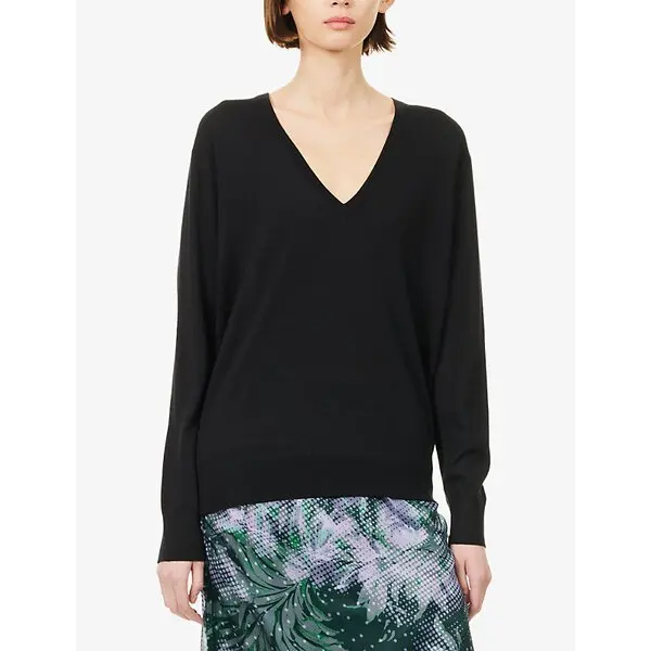 Dries Van Noten Relaxed V-neck Merino Wool Jumper - Black