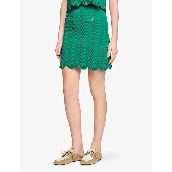 Sandro Knitted Mini Skirt With Scalloped Hem - Emeuraude Green