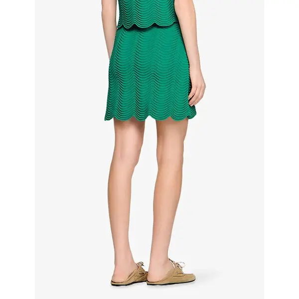 Sandro Knitted Mini Skirt With Scalloped Hem - Emeuraude Green