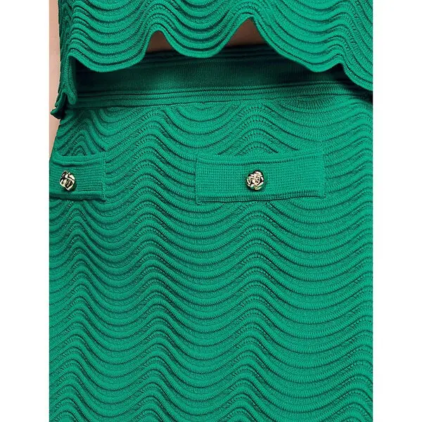 Sandro Knitted Mini Skirt With Scalloped Hem - Emeuraude Green