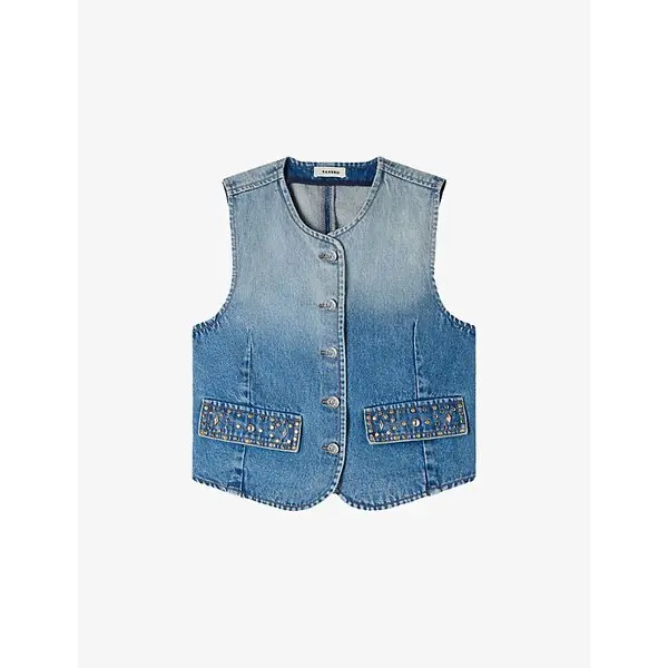 Sandro Sleeveless Faded Denim Jacket