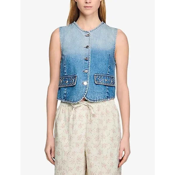 Sandro Sleeveless Faded Denim Jacket