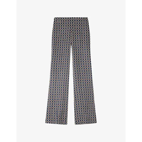 Sandro Floral-print Flared Trousers - Deep Blue / Ocher
