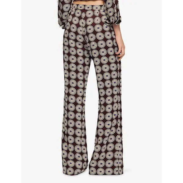 Sandro Floral-print Flared Trousers - Deep Blue / Ocher