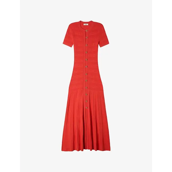 Sandro Short-sleeved Knitted Maxi Dress - Red
