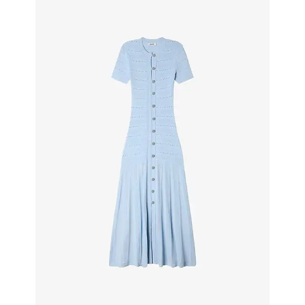 Sandro Short-sleeved Knitted Maxi Dress - Sky Blue