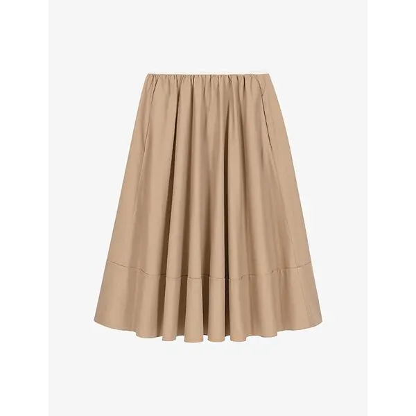 Maje Elasticated-waist Cotton Midi Skirt