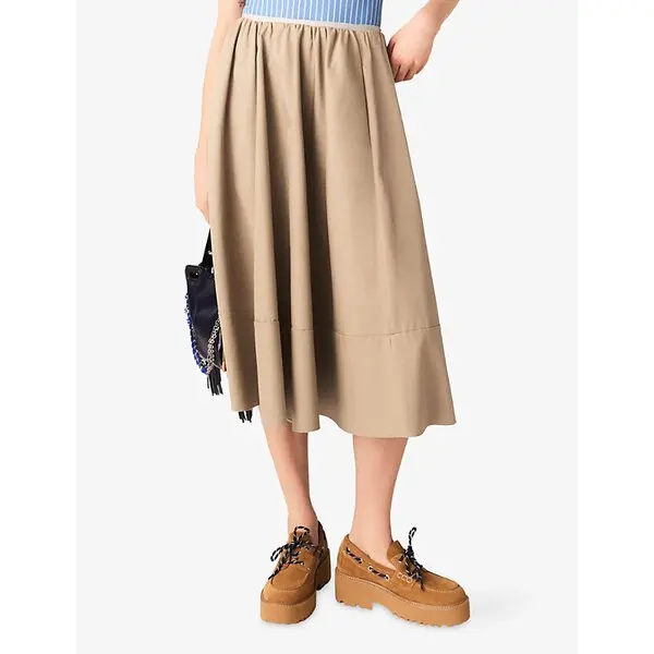 Maje Elasticated-waist Cotton Midi Skirt