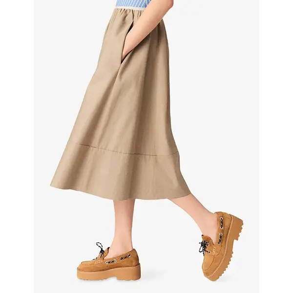 Maje Elasticated-waist Cotton Midi Skirt