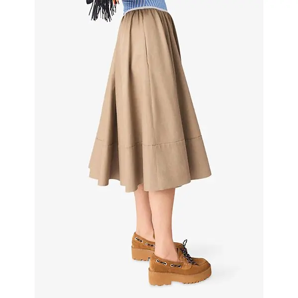 Maje Elasticated-waist Cotton Midi Skirt