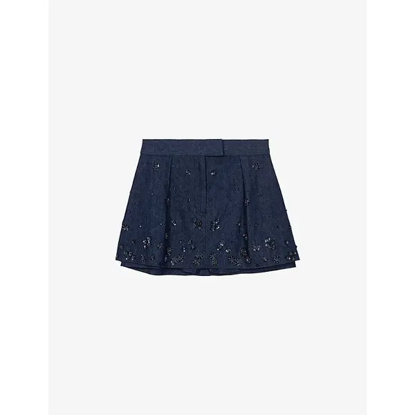 Maje Layered Sequin-embroidered Denim Shorts
