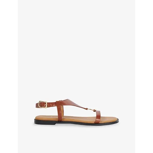 DUNE Laith T-bar Leather Flat Sandals