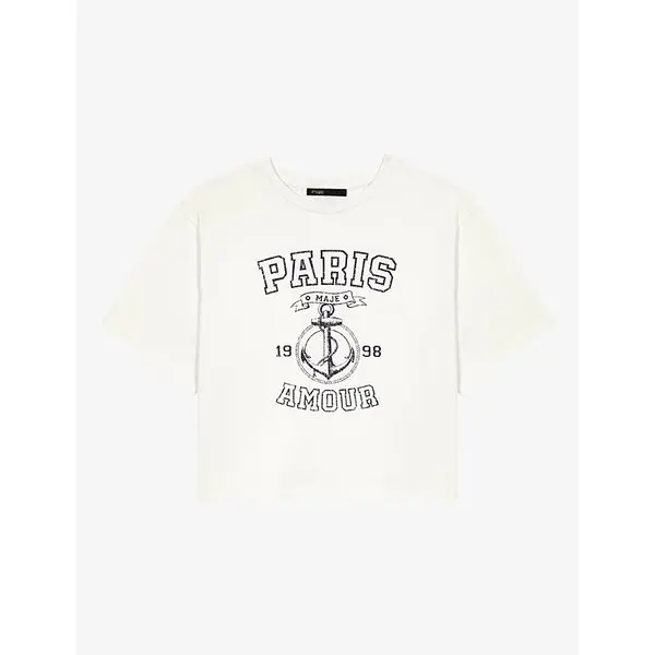 Maje Sailor-print Cotton T-shirt - White