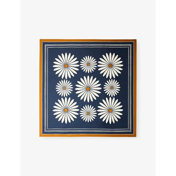 Sandro Floral-print Square Silk Scarf - Deep Blue / Ocher