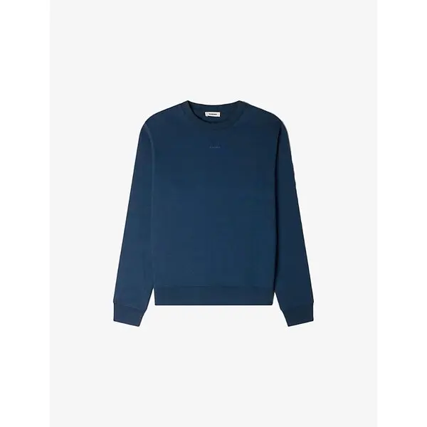 Sandro Branded Crewneck Cotton-jersey Sweatshirt - Navy Blue