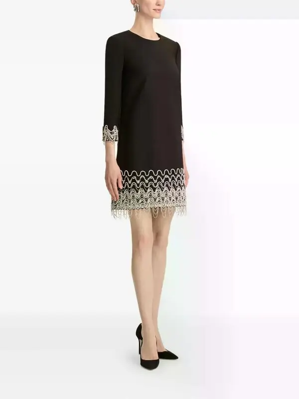 Oscar De La Renta Crystal Wave Embroidered Shift Dress