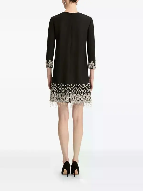 Oscar De La Renta Crystal Wave Embroidered Shift Dress