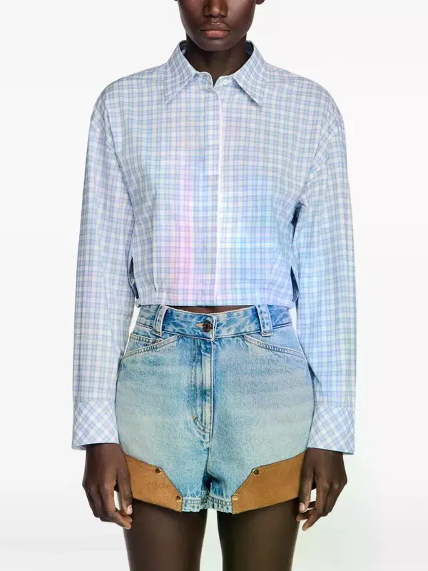 Sandro Check Pattern Cropped Shirt - Blue