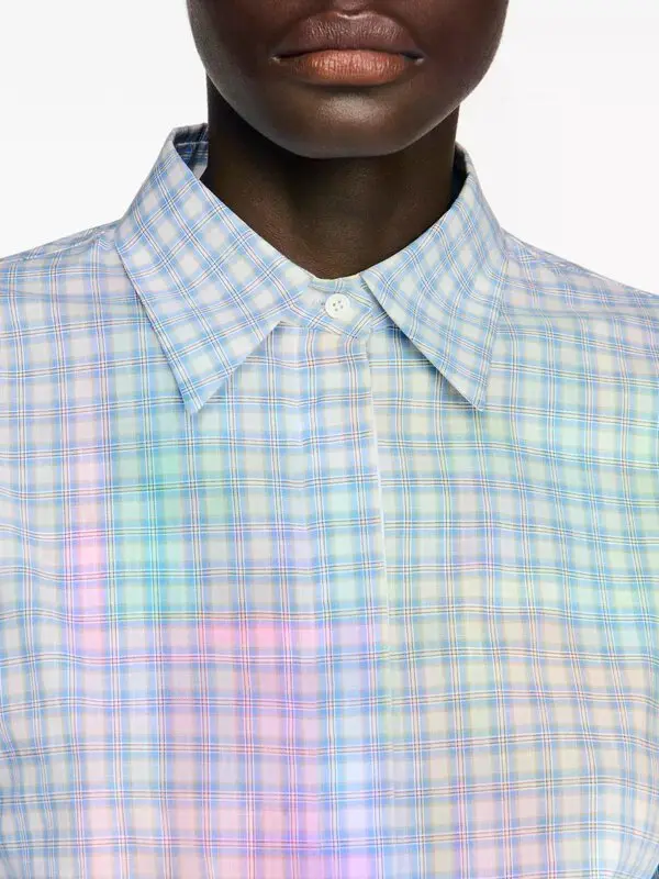 Sandro Check Pattern Cropped Shirt - Blue