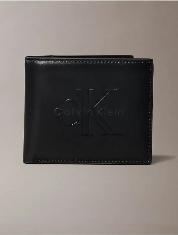 Calvin Klein Embossed Monologo Bifold Wallet With Coin Pouch - Black