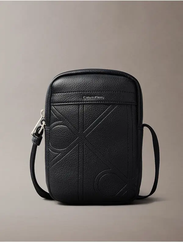 Calvin Klein Allover Embossed Emblem Logo Reporter Bag - Black