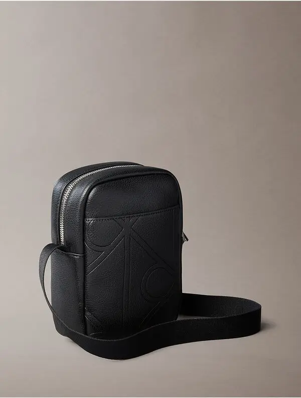 Calvin Klein Allover Embossed Emblem Logo Reporter Bag - Black