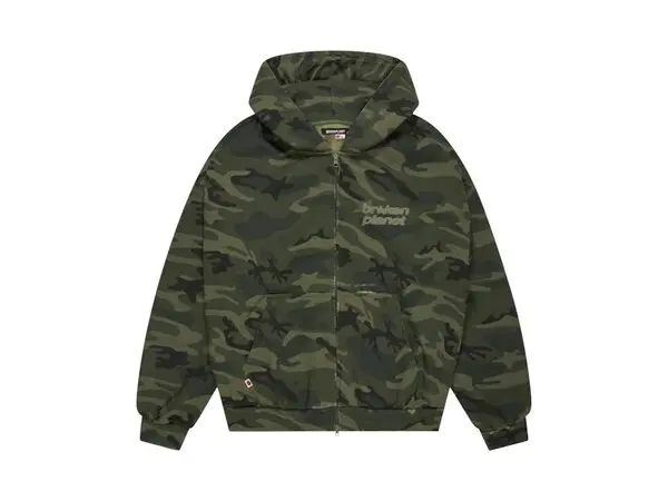 BROKEN PLANET Star Logo Zip-up Hoodie - Green Star Camo
