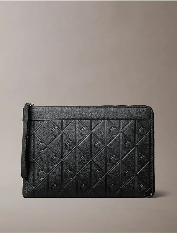 Calvin Klein Embossed Leather Pouch - Black