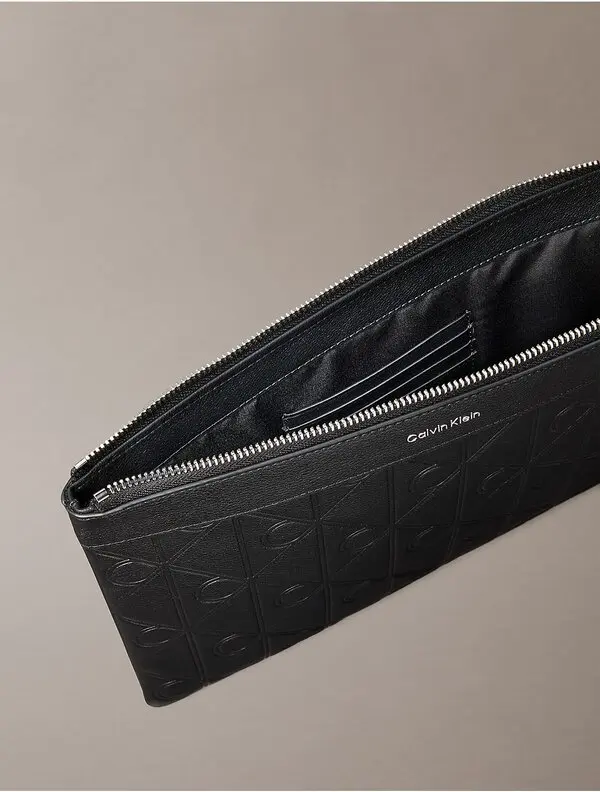 Calvin Klein Embossed Leather Pouch - Black