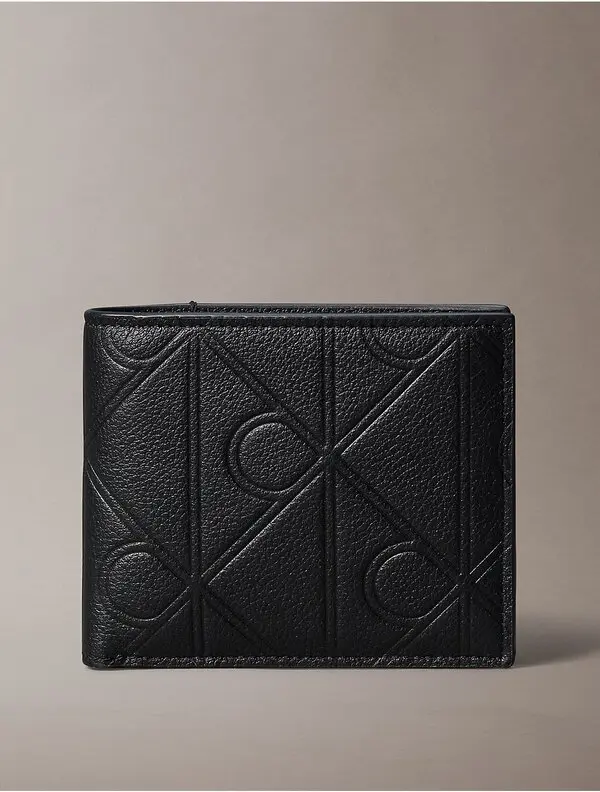 Calvin Klein Embossed Emblem Logo Bifold Wallet With Coin Pouch - Black