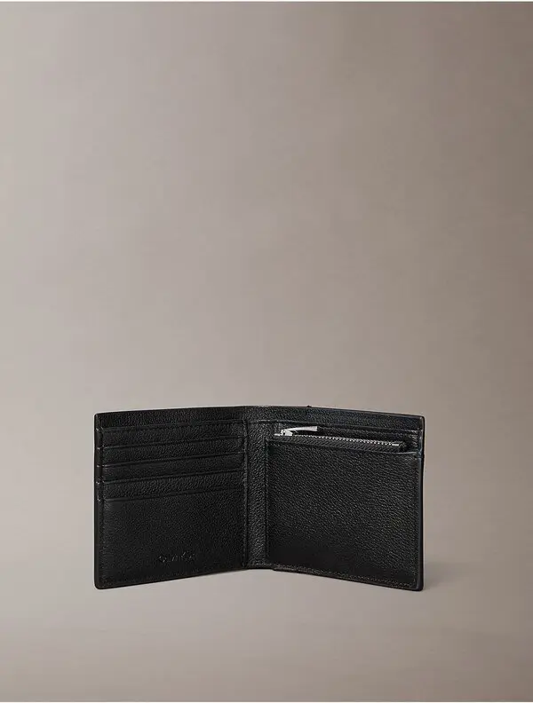 Calvin Klein Embossed Emblem Logo Bifold Wallet With Coin Pouch - Black