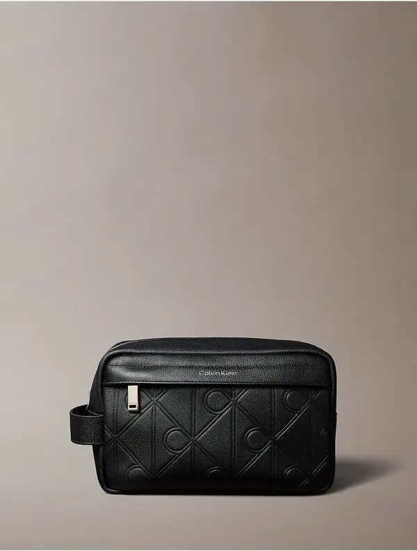 Calvin Klein Embossed Leather Dopp Kit - Black