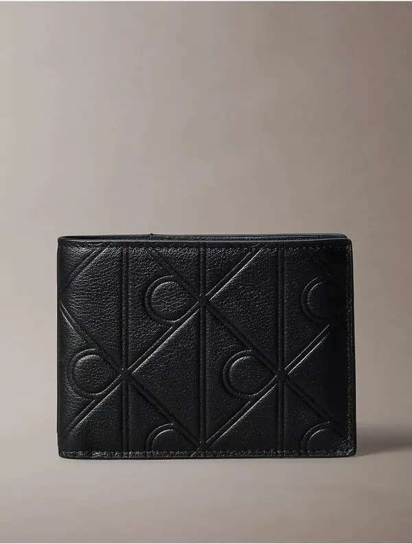 Calvin Klein Embossed Emblem Logo Trifold Wallet - Black