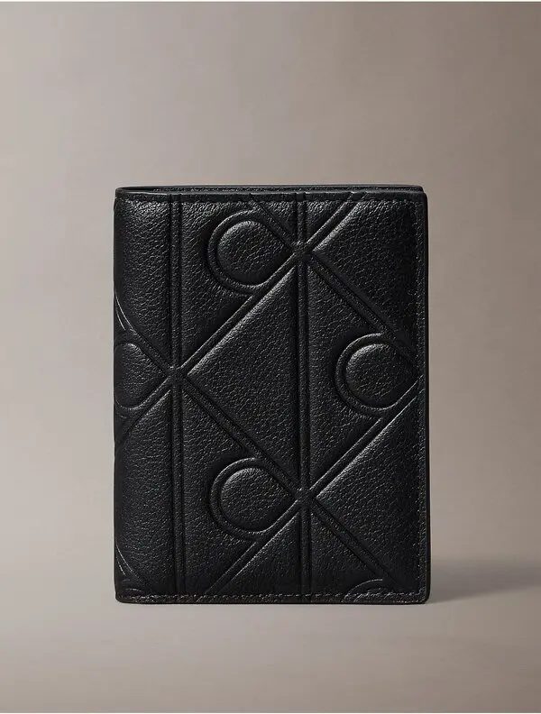 Calvin Klein Embossed Emblem Logo Slim Bifold Wallet - Black