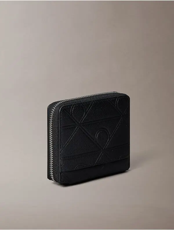 Calvin Klein Embossed Allover Emblem Logo Zip Wallet