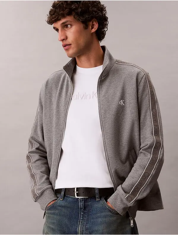 Calvin Klein Logo Tape Terry Jacket - Grey Heather