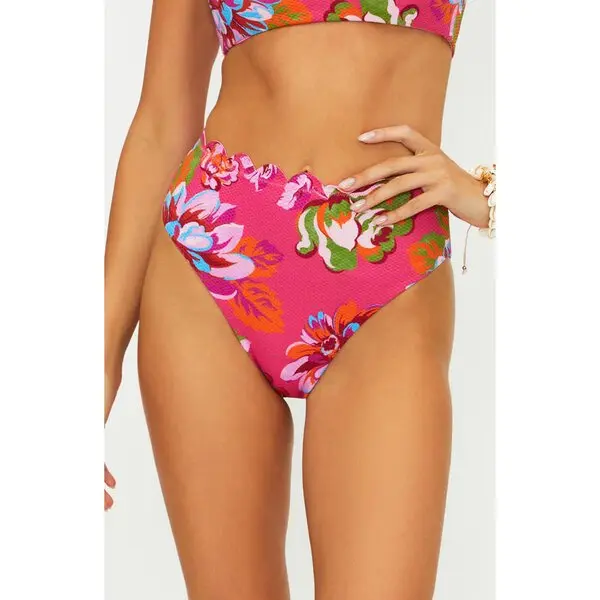 Beach Riot Nessa Scallop High-waist Bikini Bottoms - Sugar Bloom