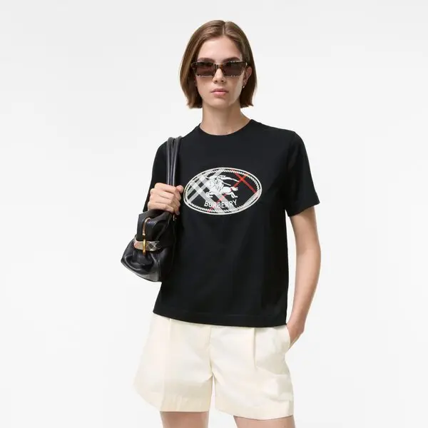 Burberry Knight Stamp Cotton T-shirt - Black