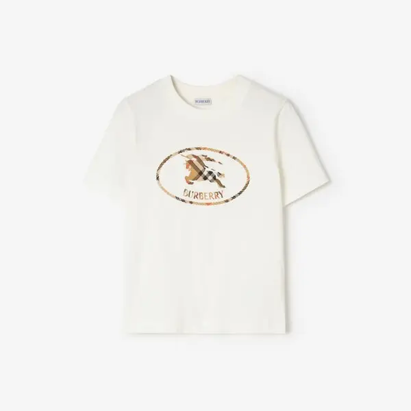 Burberry Check Knight Stamp Cotton T-shirt - Chalk White/sand Beige