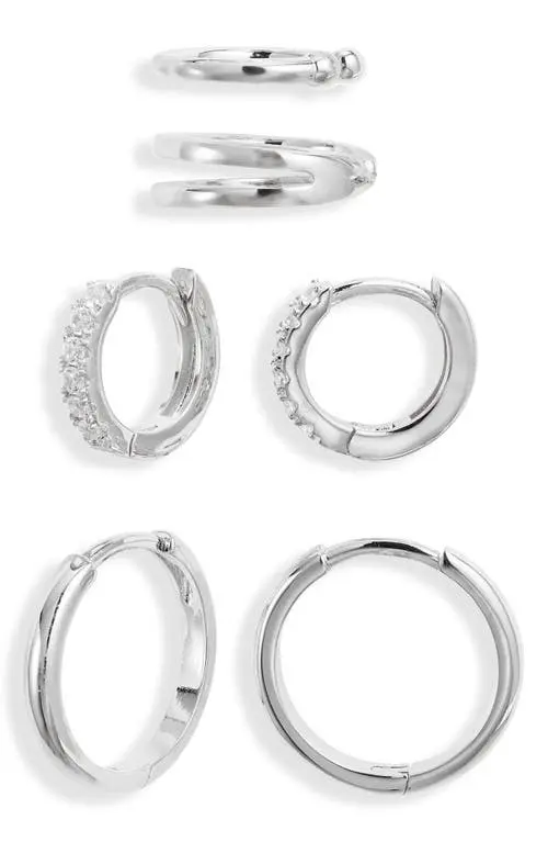 Nordstrom Ear Cuff & Huggie Hoop Earring Set - Clear- Silver