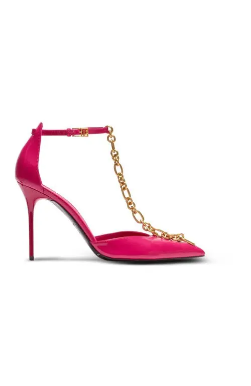 Balmain Patent Leather Stilettos With Chain Detail - Pink