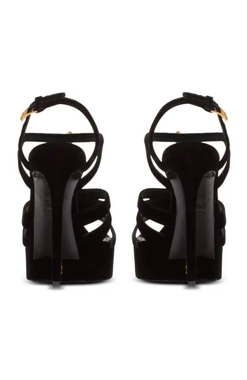 Balmain Velvet Platform Sync Sandals With Chain Detail - Black