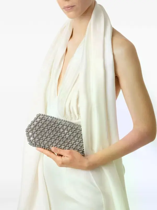 0711 TBILISI Lizzie Beaded Clutch Bag - Silver
