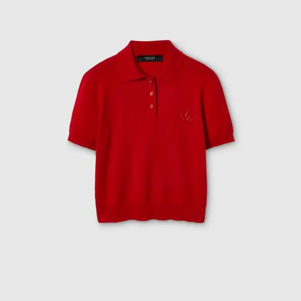 Gucci Knit Wool Polo Shirt With Double G Embroidery - Red
